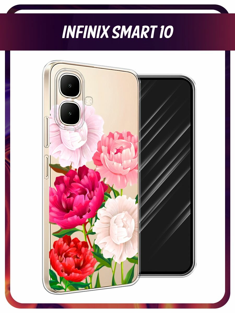 Чехол на Infinix Smart 10 / Инфиникс Смарт 10 с принтом "Большие пионы", прозрачный