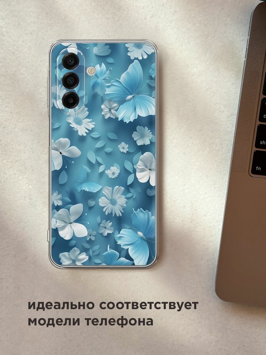Чехол на Samsung Galaxy A17 / Самсунг А17 с принтом "Голубые глазурные цветы" — фото 1
