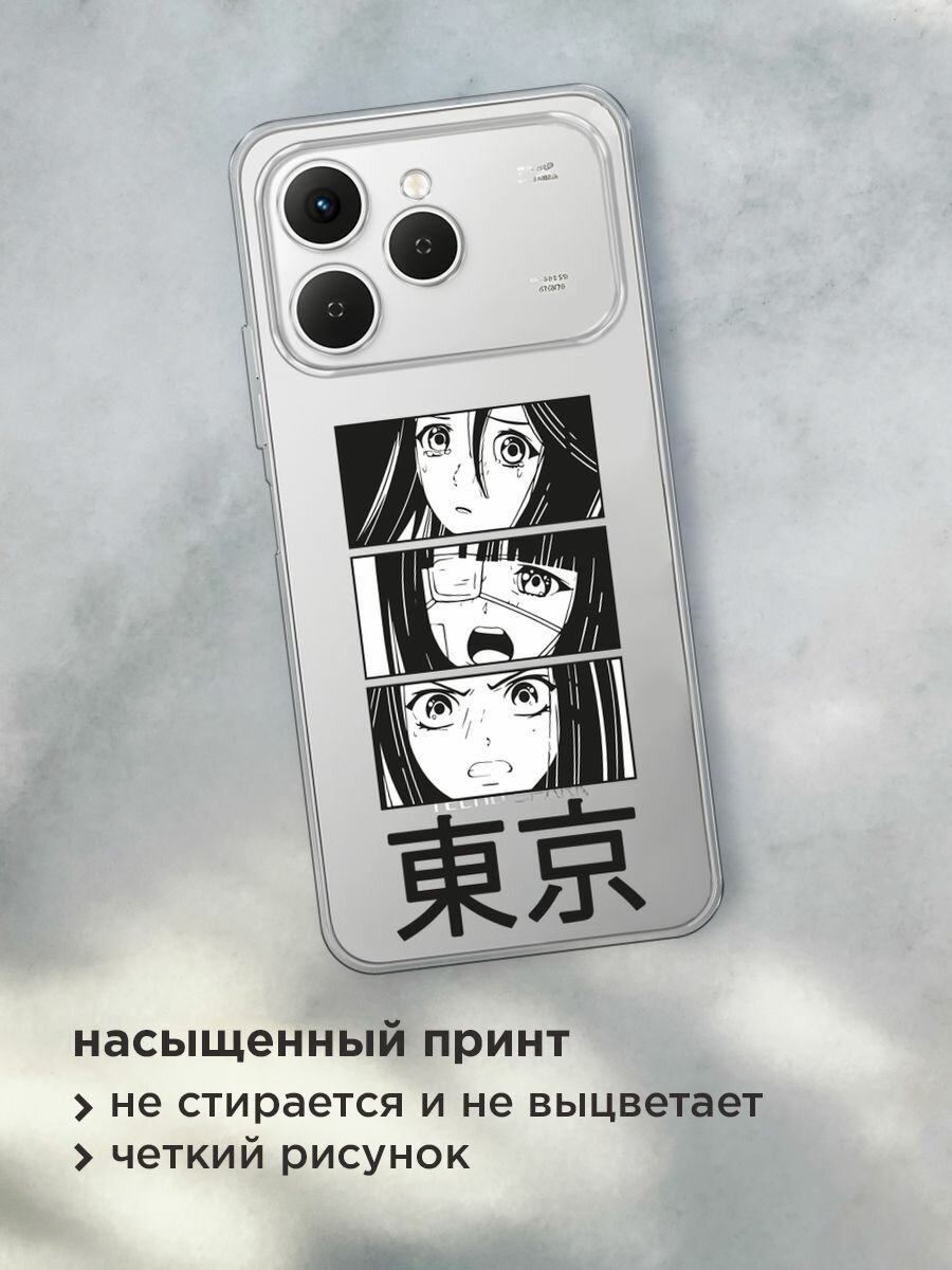 Чехол на Tecno Spark 40 / Текно Спарк 40 с принтом "Tokyo girls", прозрачный — фото 1