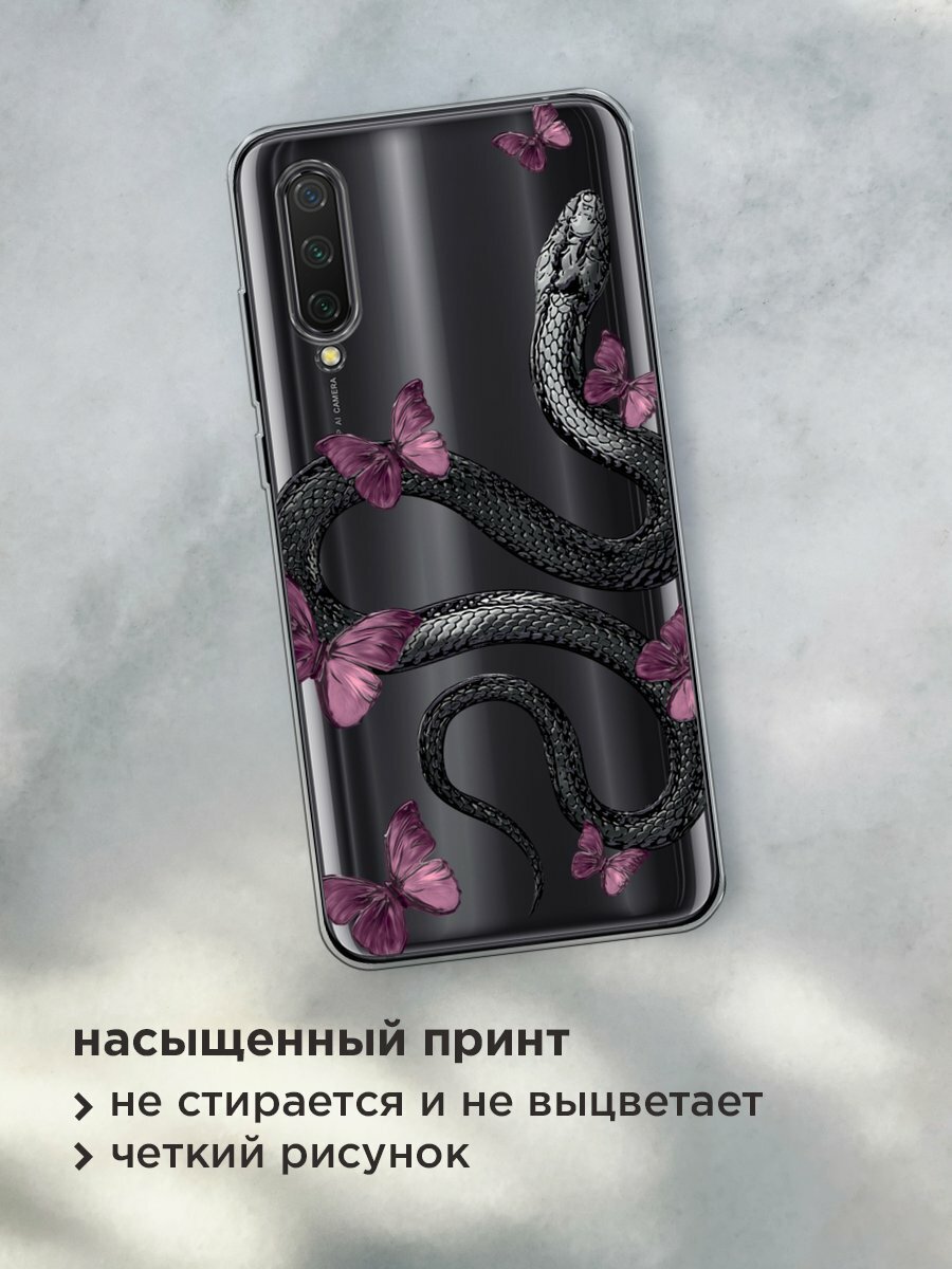Чехол на Xiaomi Mi CC9/A3 Lite/9 Lite / Сяоми Mi CC9/A3 Lite/9 Lite с принтом "Snake and butterflies 2" — фото 1