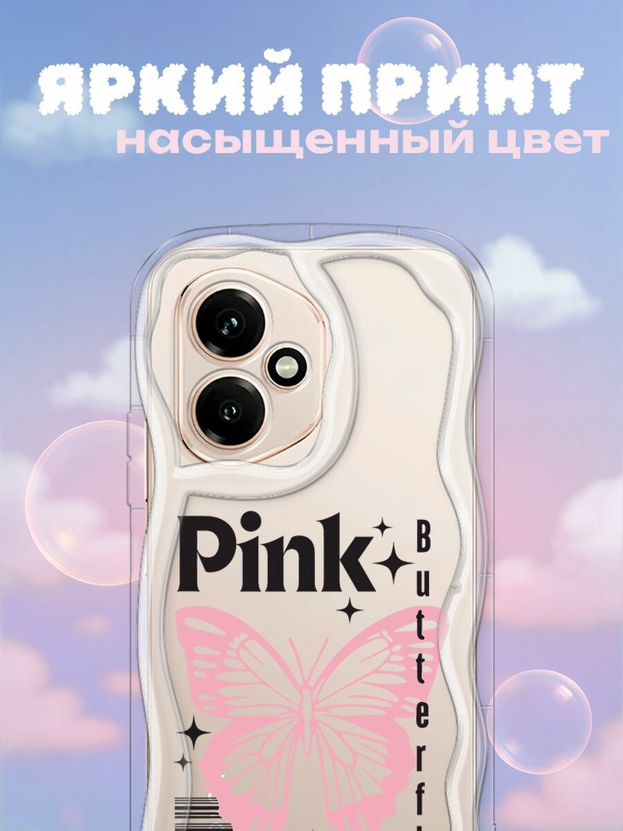 Силиконовый чехол на Honor 400 / Хонор 400 с принтом pink, прозрачный — фото 1