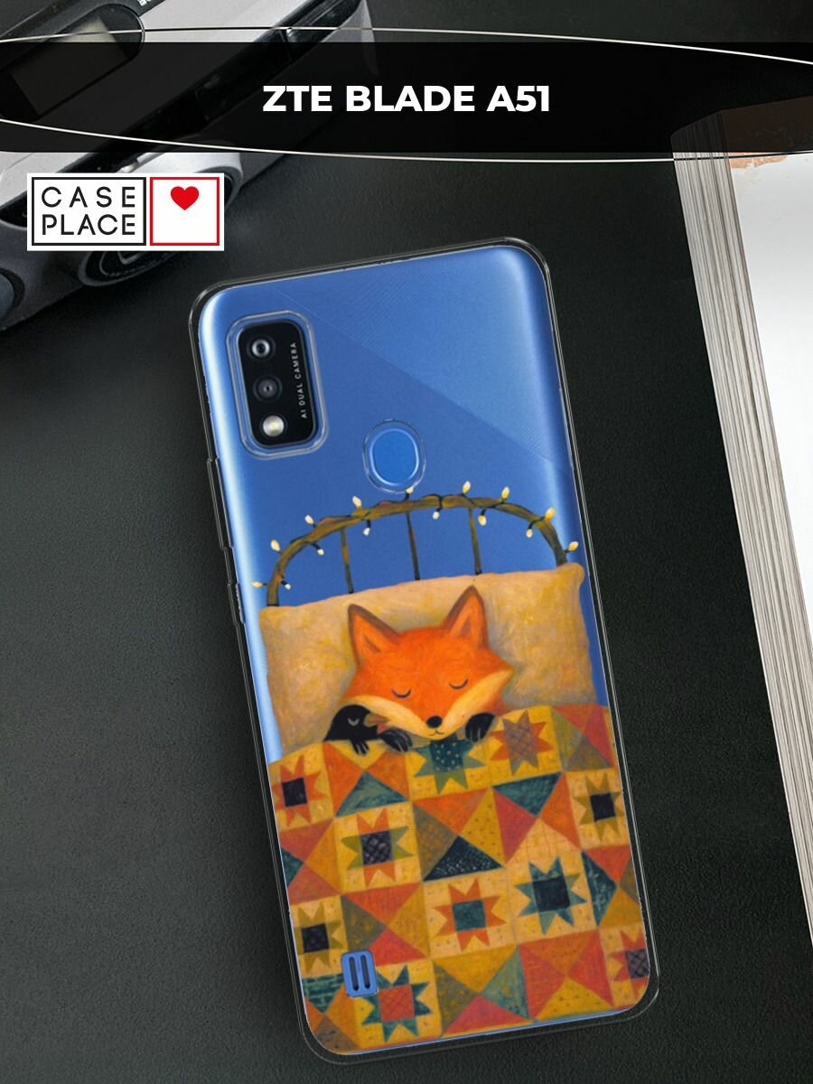 Чехол на ZTE Blade A51 / ЗТЕ Блейд А51 с принтом "Лисичка спит", прозрачный