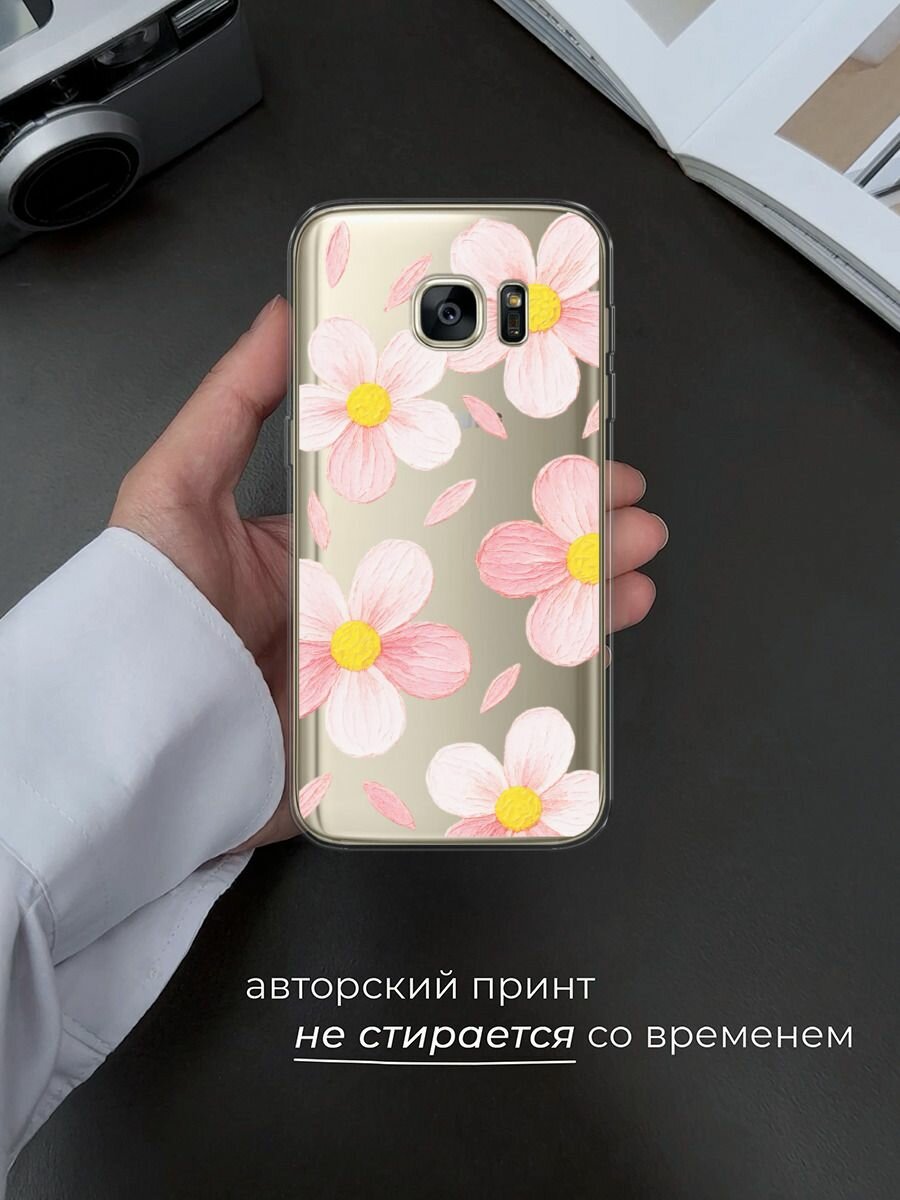 Чехол на Samsung Galaxy S7 / Самсунг Галакси С 7 с принтом "Розовые ромашки" — фото 1
