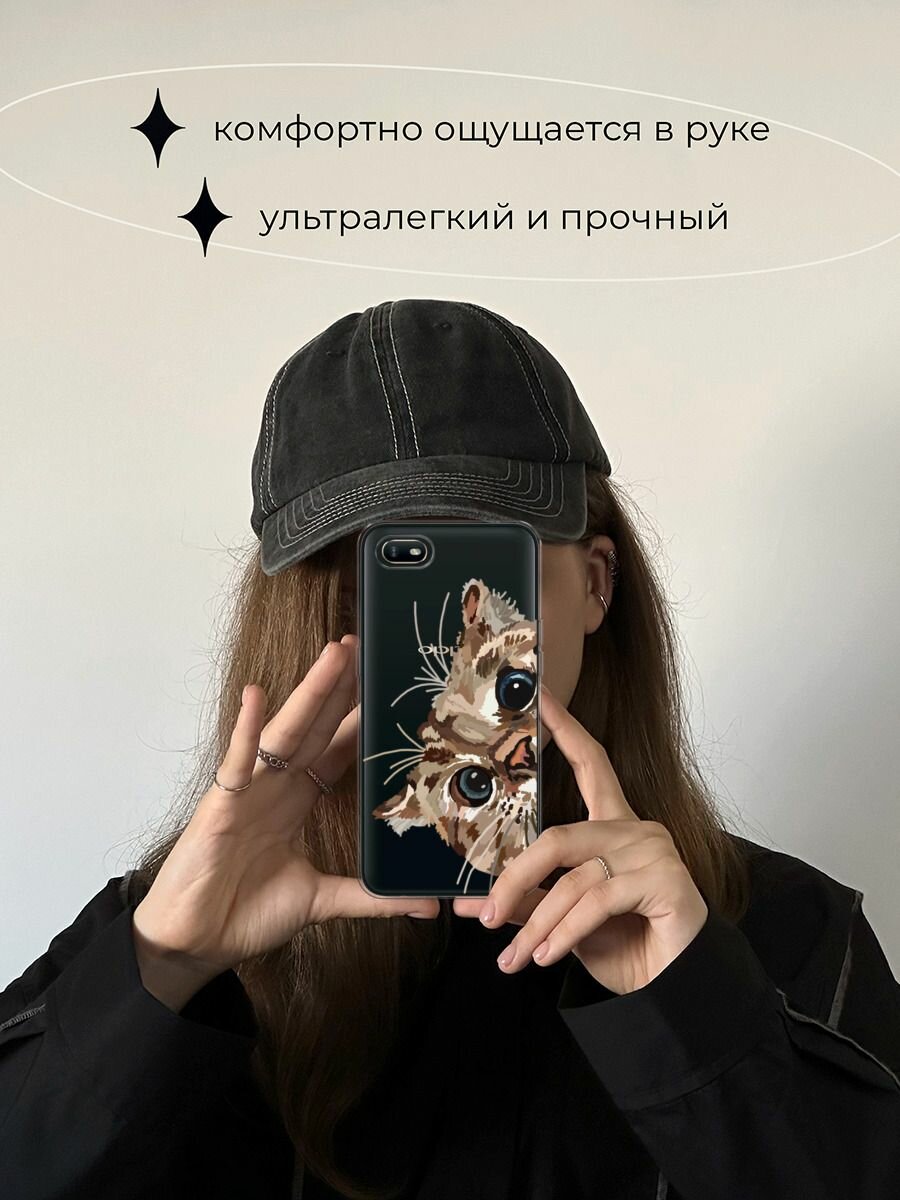 Чехол на Oppo A1k / Оппо А1к с принтом "Любопытный кот", прозрачный — фото 1