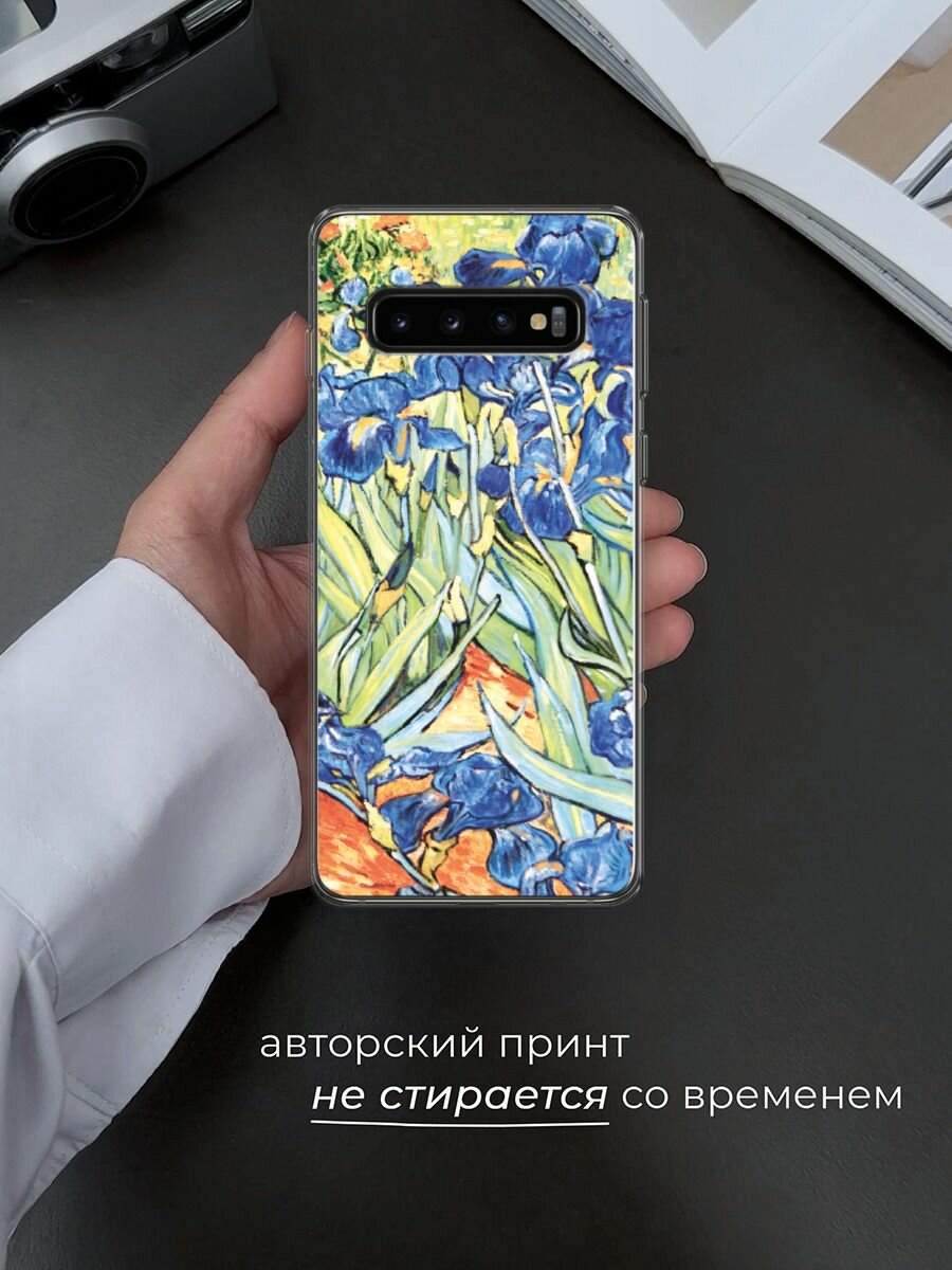 Чехол на Samsung Galaxy S10 + / Самсунг Галакси S10 Плюс с принтом "Ирисы Ван Гог" — фото 1