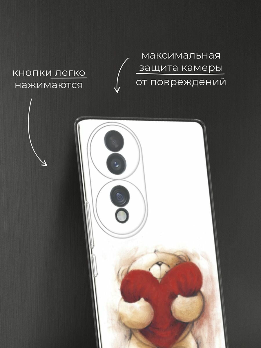 Силиконовый чехол на Honor 70 / Хонор 70 с принтом "Мишка с сердцем 1" — фото 1