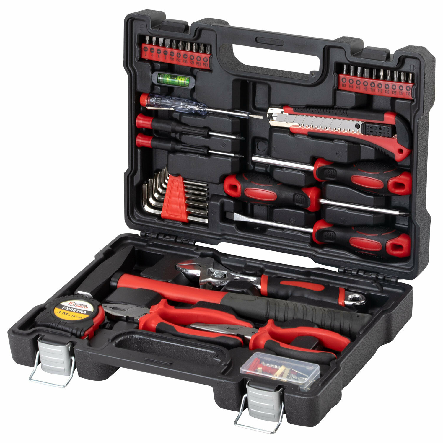 Набор инструментов грандмастер столярно-слесарный, 84 предмета, пластиковый кейс, Грандмастер