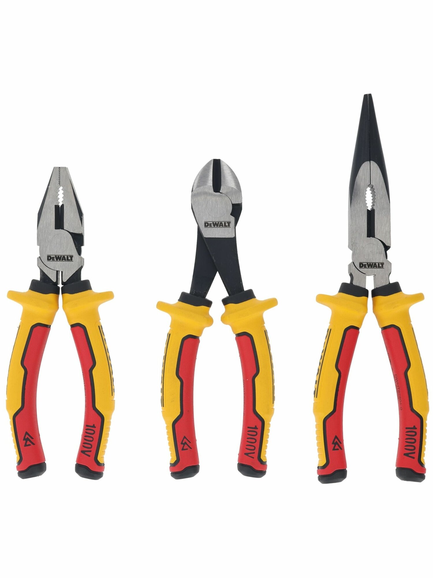 Набор плоскогубцев и кусачек DEWALT DWHT82811-0, с токоизолирующими рукоятками: плоскогубцы, 16 см + длинногубцы, 20 см + кусачки, 16 см
