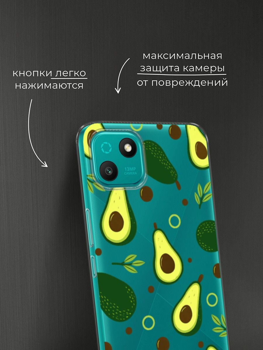 Чехол на Wiko T10 / Вико Т10 с принтом "Авокадо паттерн", прозрачный — фото 1