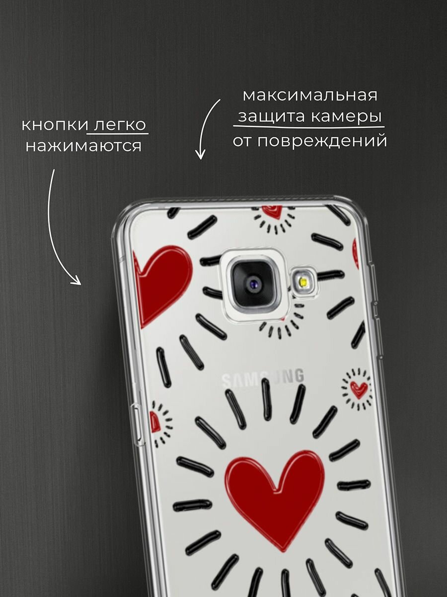 Чехол на Samsung Galaxy A3 2016 / Самсунг Галакси А3 2016 с принтом "Бордовые сердца паттерн" — фото 1