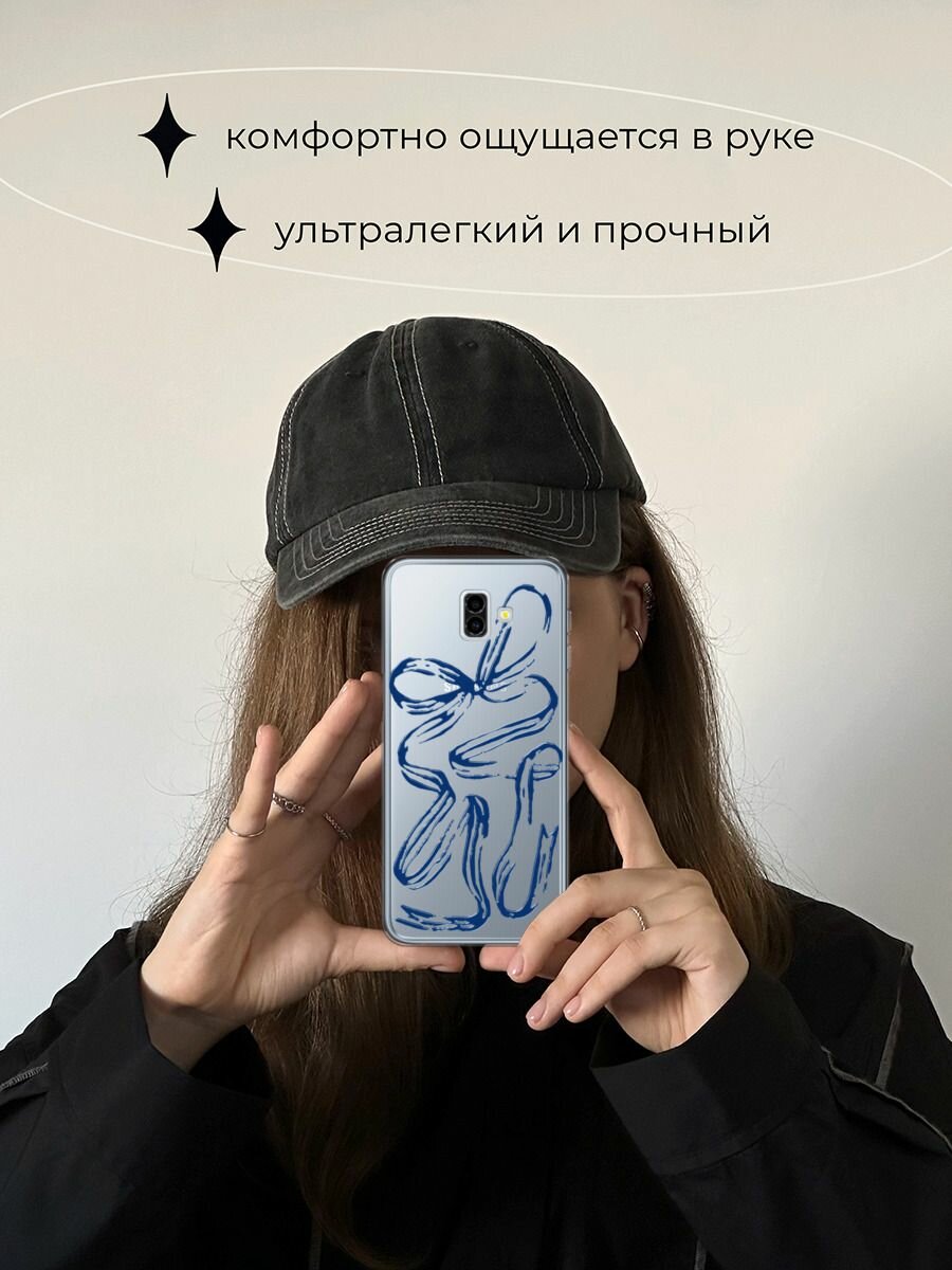 Чехол на Samsung Galaxy J6 + / Самсунг Галакси J6 Плюс 2018 с принтом "Синие очертания банта 2" — фото 1