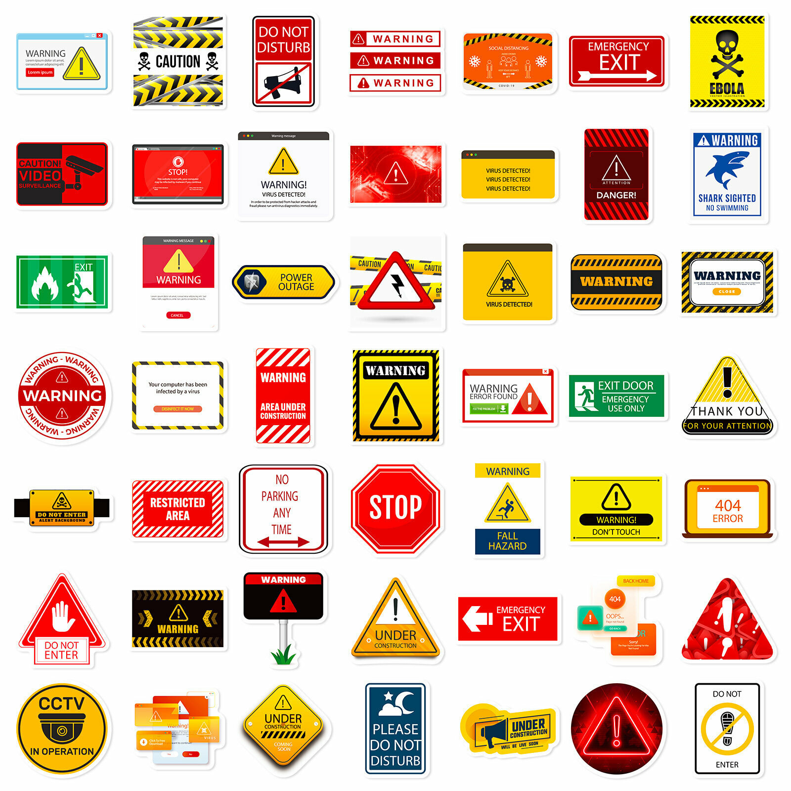 100 предупреждающих наклеек, самоклеящиеся виниловые наклейки. Включает знаки «Опасно», «Внимание», «Стоп», «Вход запрещен» и «Аварийный выход». Идеально подходит для предупреждающих знаков, связанных со строительством и безопасностью.