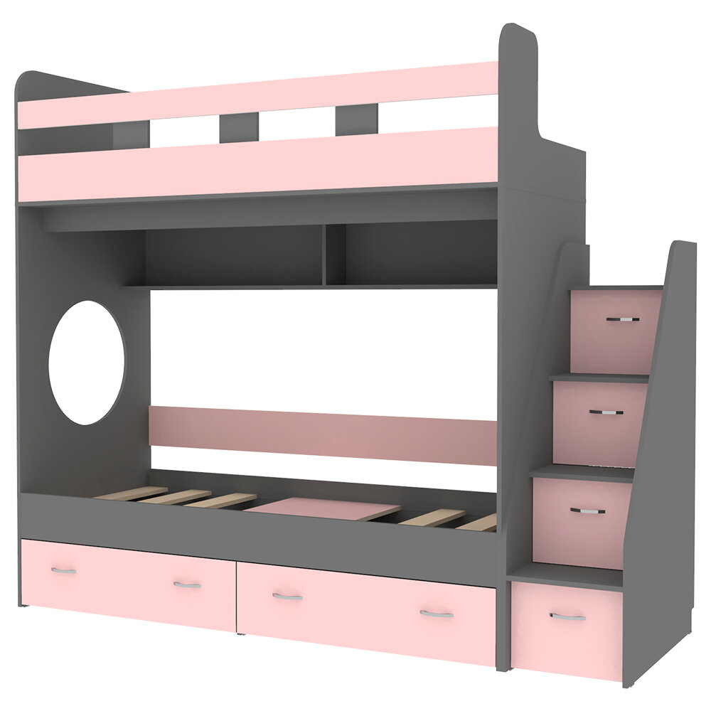 Двухъярусная кровать Юниор 1 80x160 Темно-серый Розовый