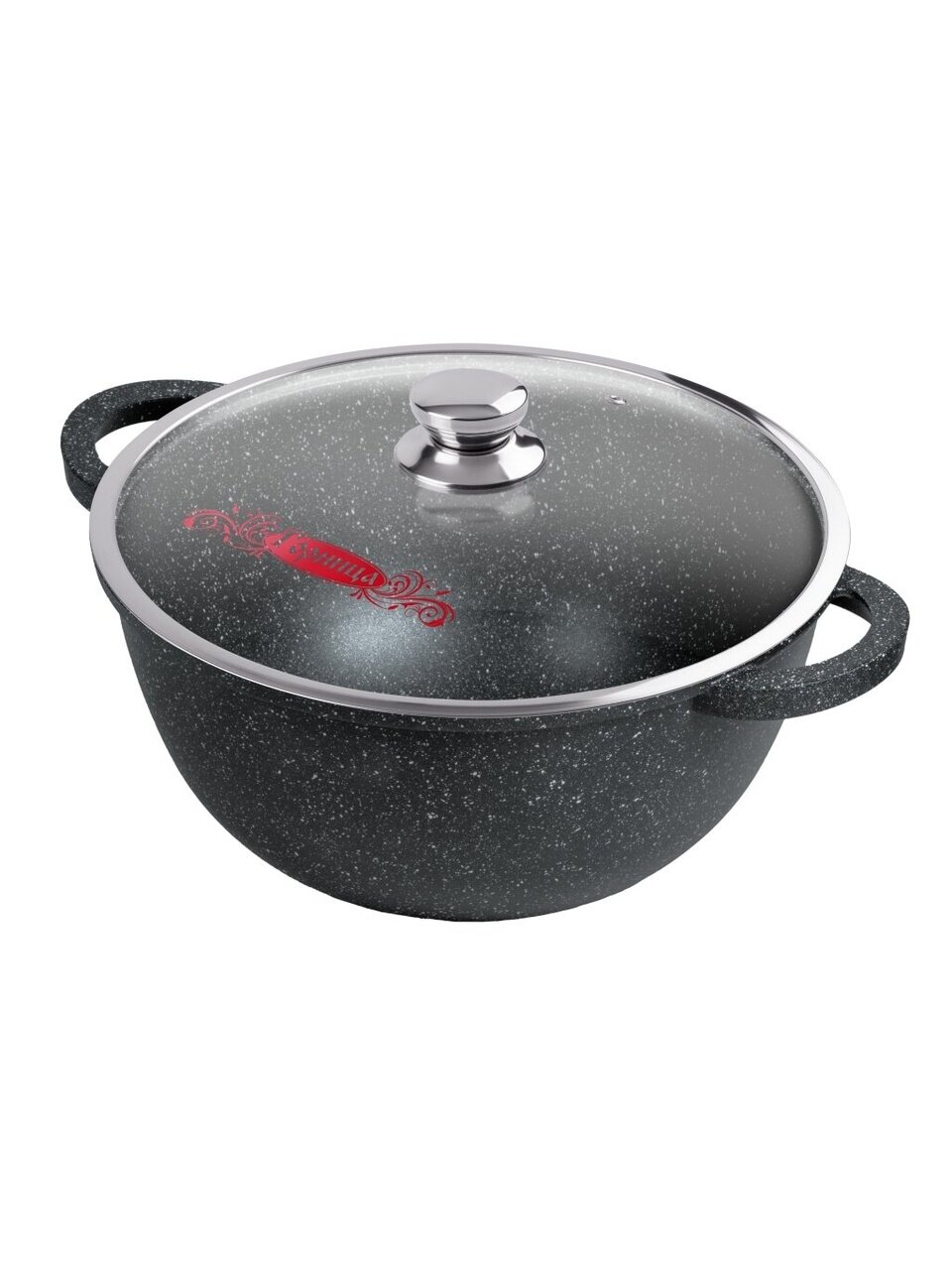 Горница Казан антипригарный из алюминия с крышкой 8 л, Гранит