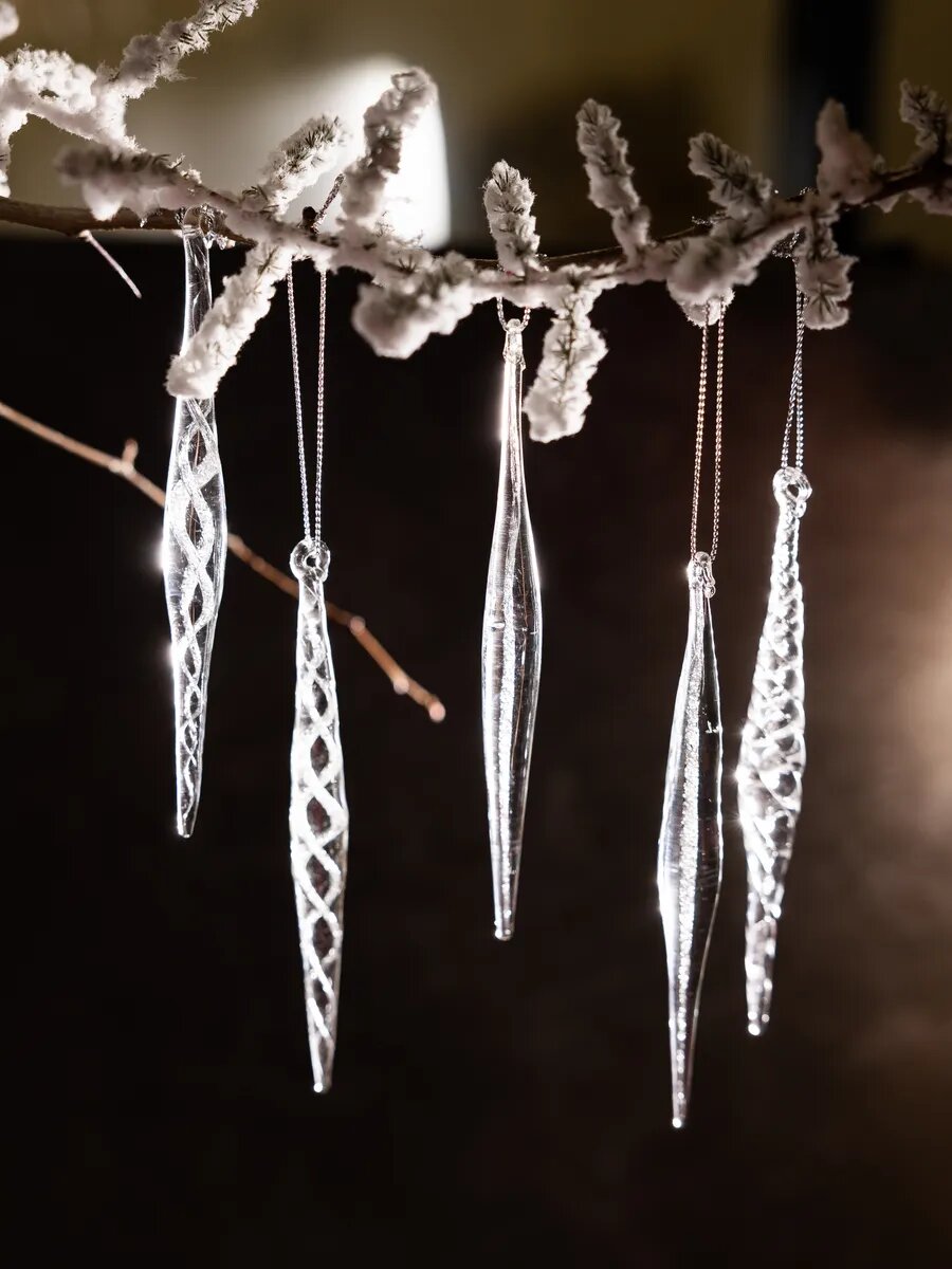 Елочные игрушки сосульки стекло прозрачные новогодний набор