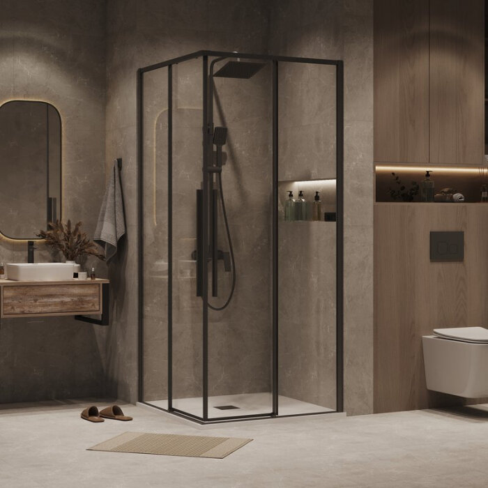 Душевой уголок Grossman Galaxy 300. K33.01.7070.21.00 70х70 см, профиль матовый черный, стекло прозрачное