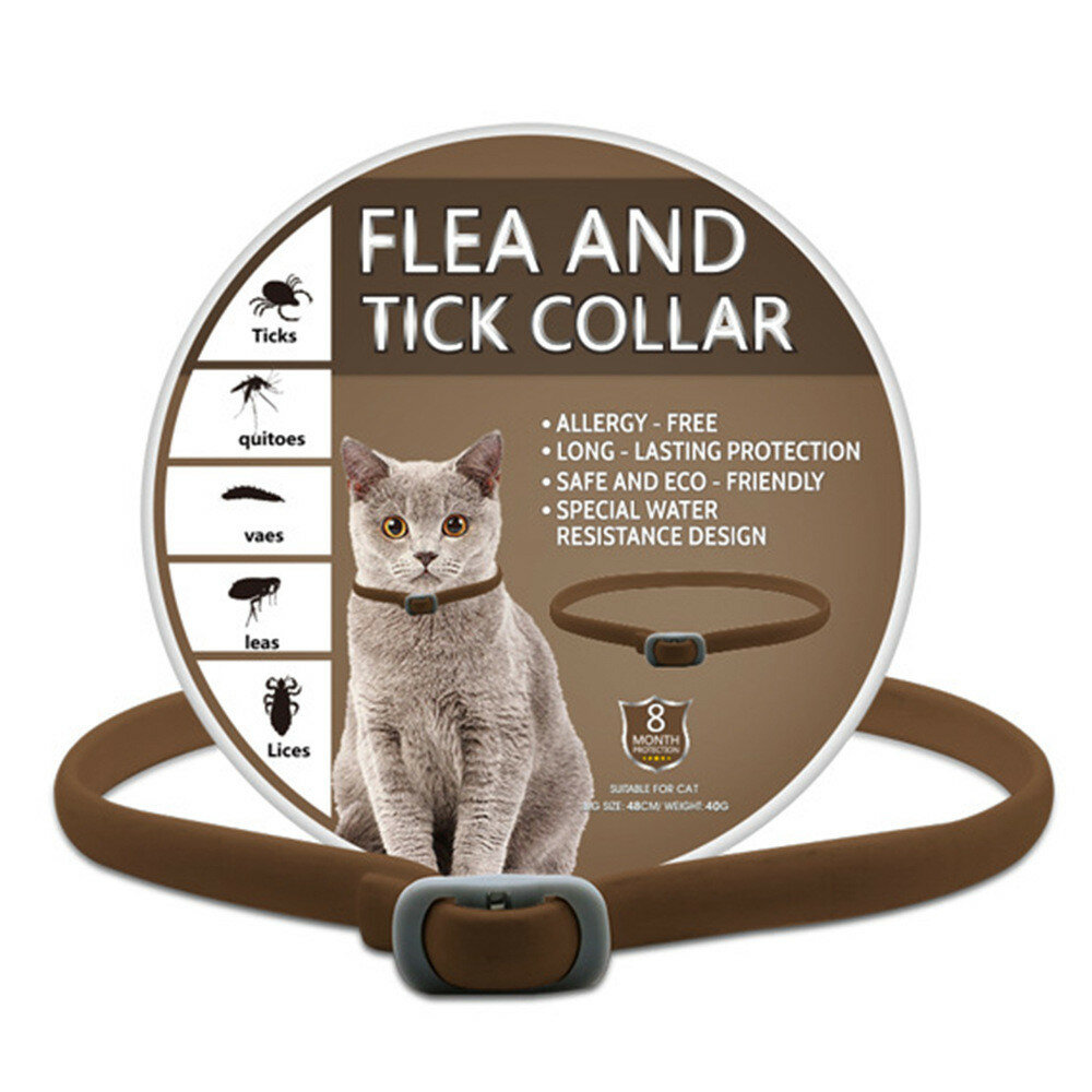 Круглово ошейник для собак и кошек от блох и клещей с регулируемым размером экологически безопасный коричневый