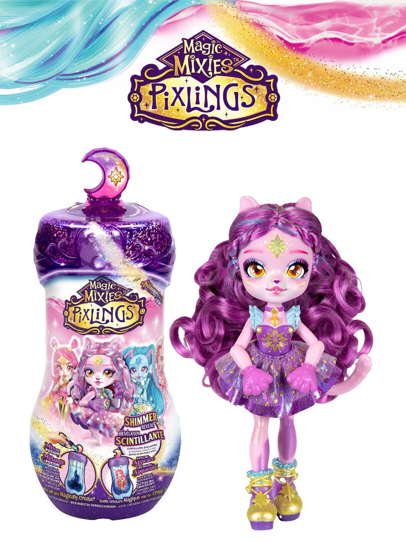 Magic Mixies Pixlings Shimmerverse Series / Сочлененная волшебная кукла-сюрприз, модная блестящая пиксельная кукла с замечательными аксессуарами