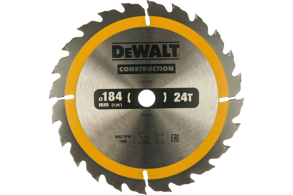 Dewalt Пильн. диск CONSTRUCT 184/16 24 ATB +10град DT1939