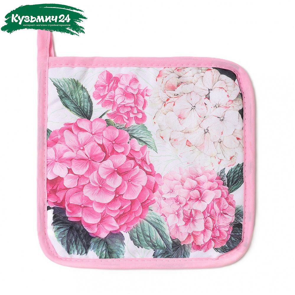 Прихватка кухонная Доляна Гортензия, полиэстер, розовая, 17х17 см