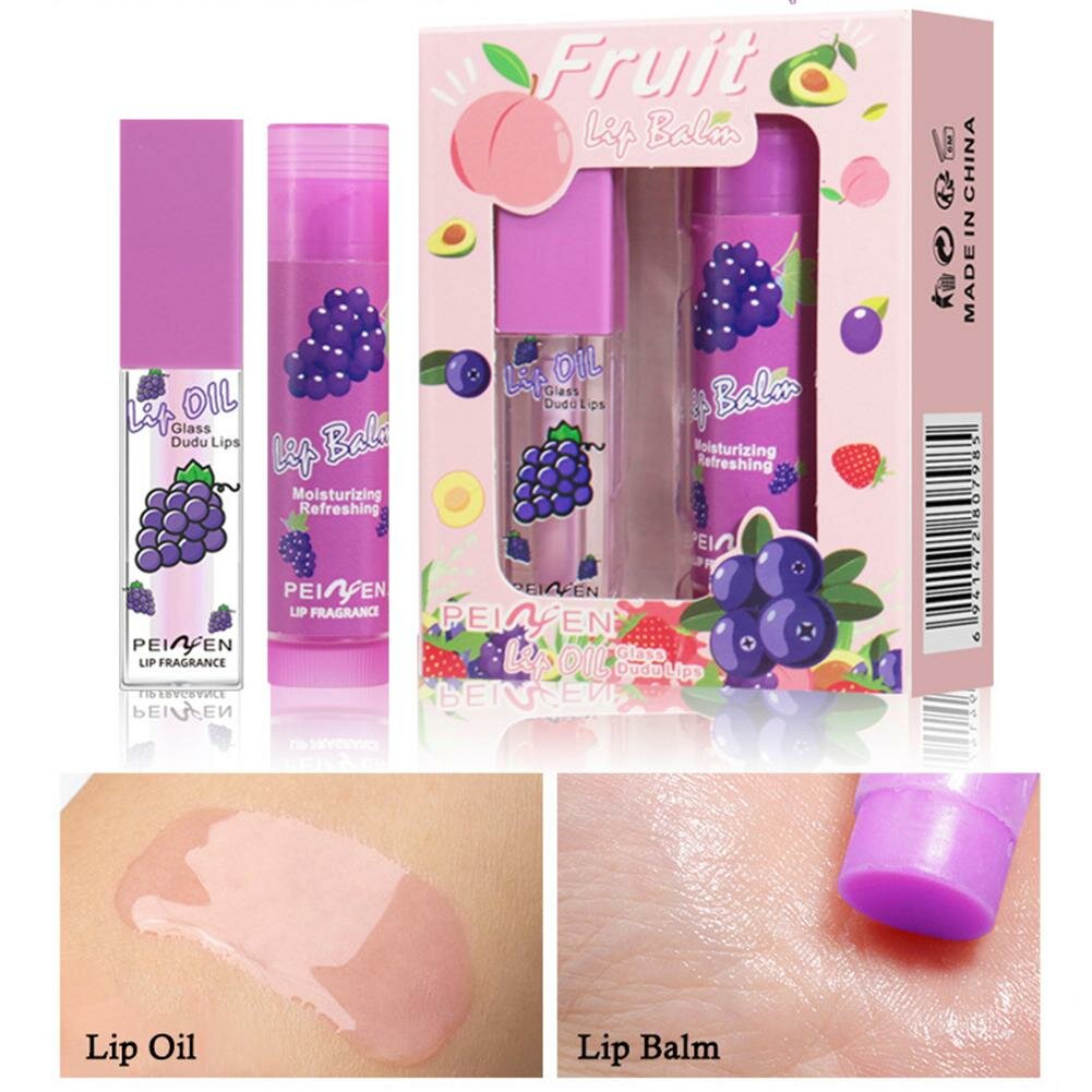 Набор масел для губ 2-в-1 с фруктовым вкусом, масло для губ + бальзам для губ