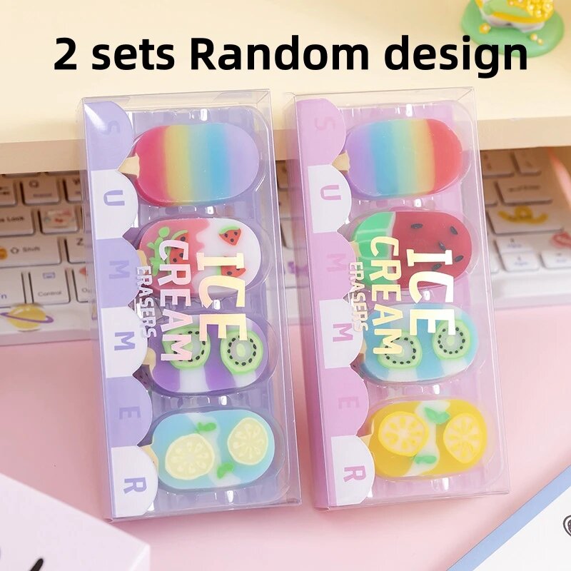 Разноцветные резинки-ластики в форме мороженого и фруктов, 4 шт. 2 sets random