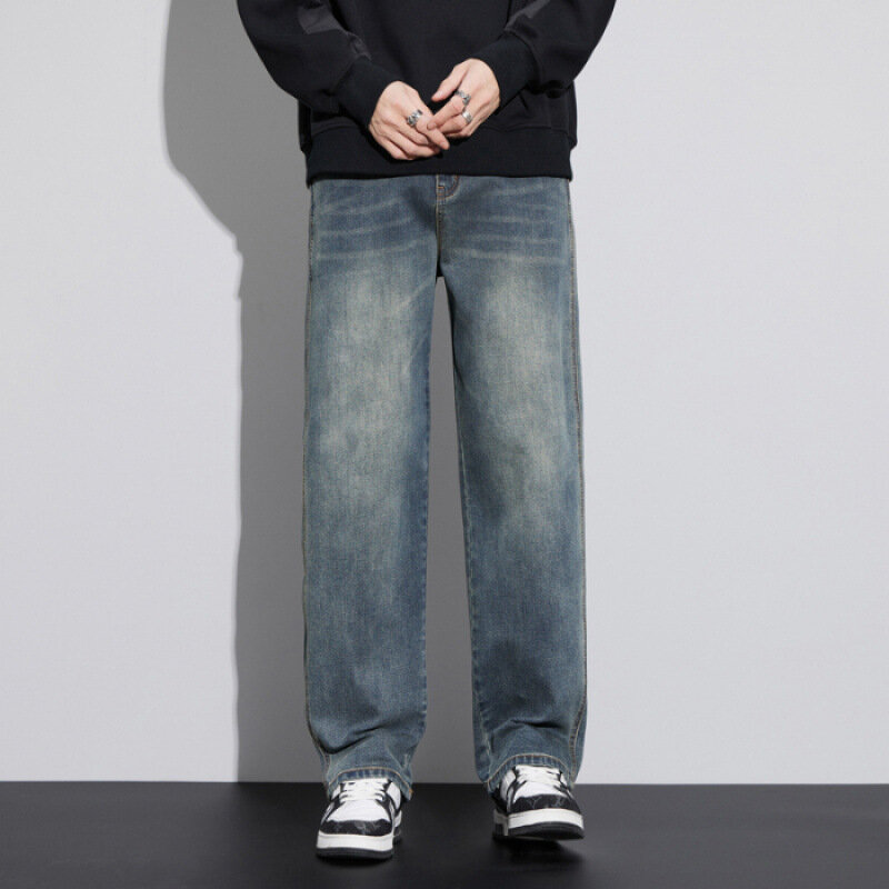 Слим тапер джинсы Rong Толстые широкие прямые джинсы мужские хайстрит ретро минималистичные универсальные длинные брюки, Размер_33