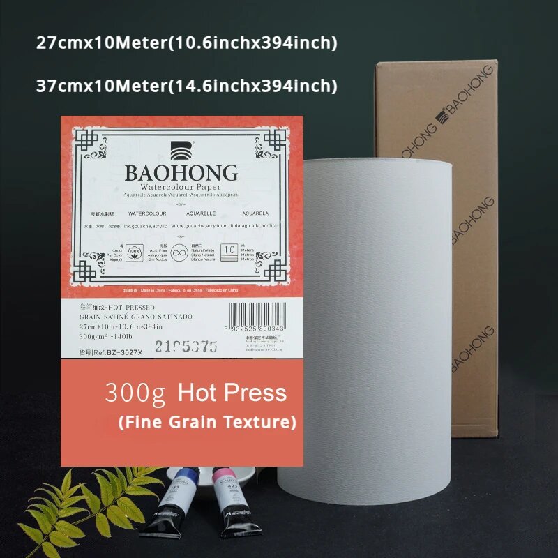 BAOHONG Акварельная бумага 300 г/м² 100% хлопок 54cmx10m, Hot Press