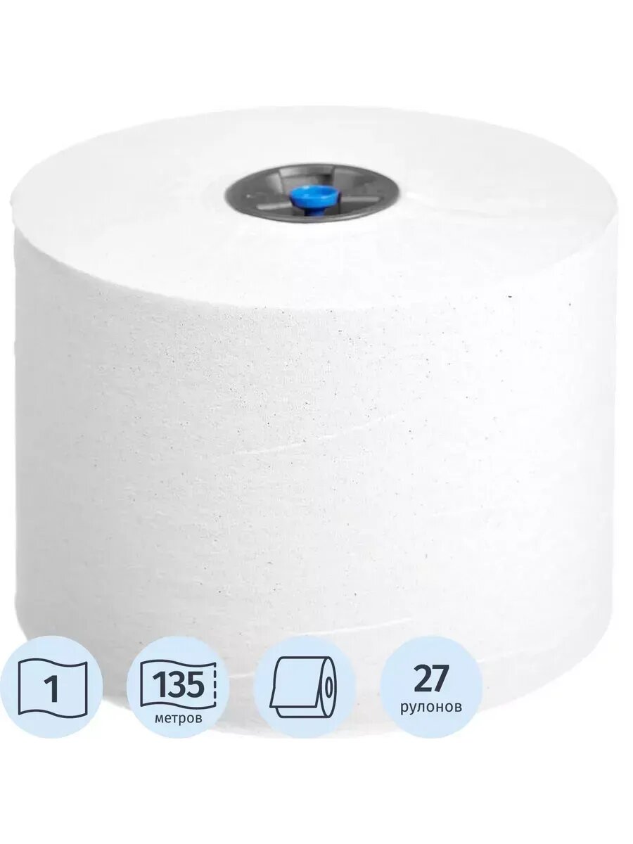 Туалетная бумага, 1-слойная, 27 рулонов по 135 метров