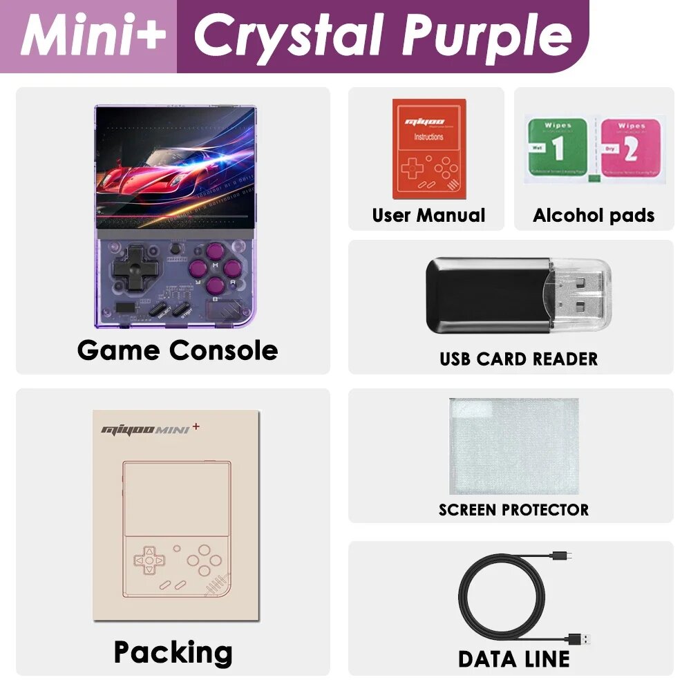 MIYOO Mini Plus Портативная игровая консоль серый No Card(0 Games), Crystal Purple