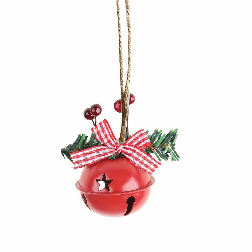 Рождественский большой колокол из кованого железа, украшения, подвесные аксессуары, пеньковая веревка-красный-garden bell