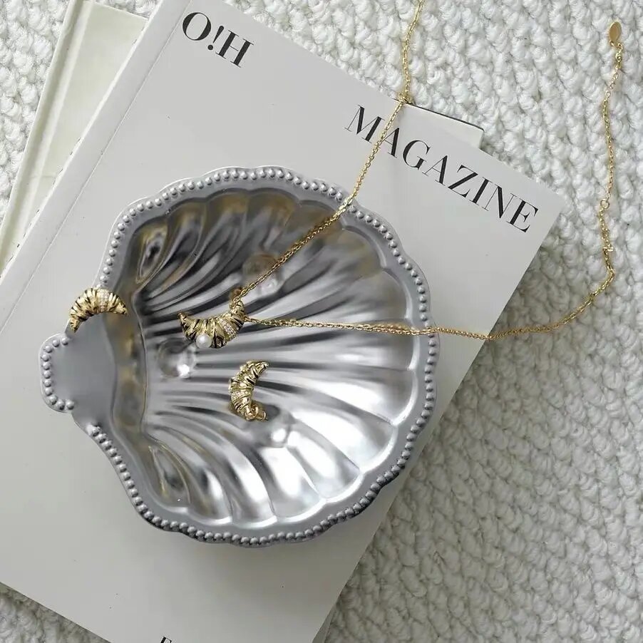 Металлическая тарелка-ракушка из нержавеющей стали, 13x9.5cm, Серебряный