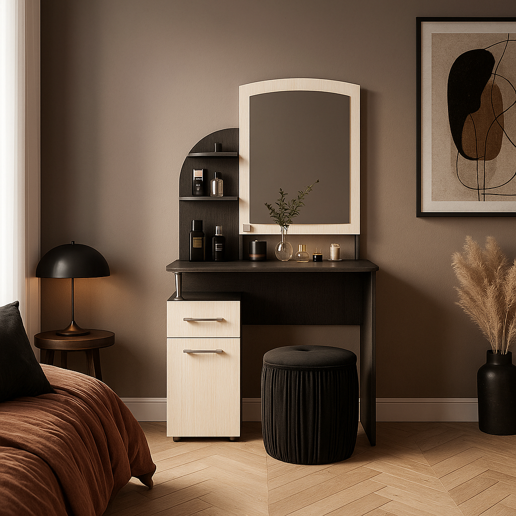 Туалетный столик с зеркалом, тумбой ящиком "Галант-5" венге/молочный дуб МК"Пирамида"; 157х95х45см