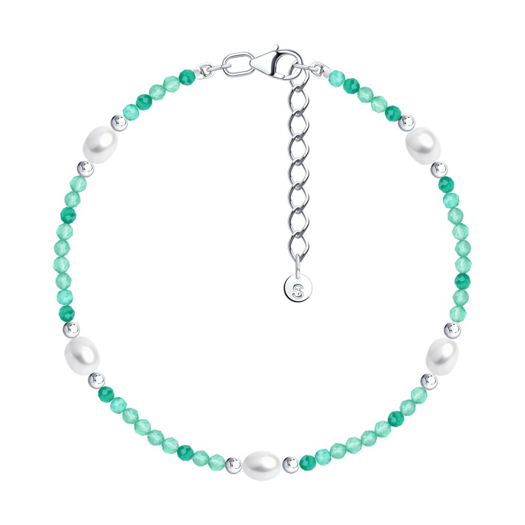 Браслет, серебро, 925 проба, родирование, жемчуг, агат