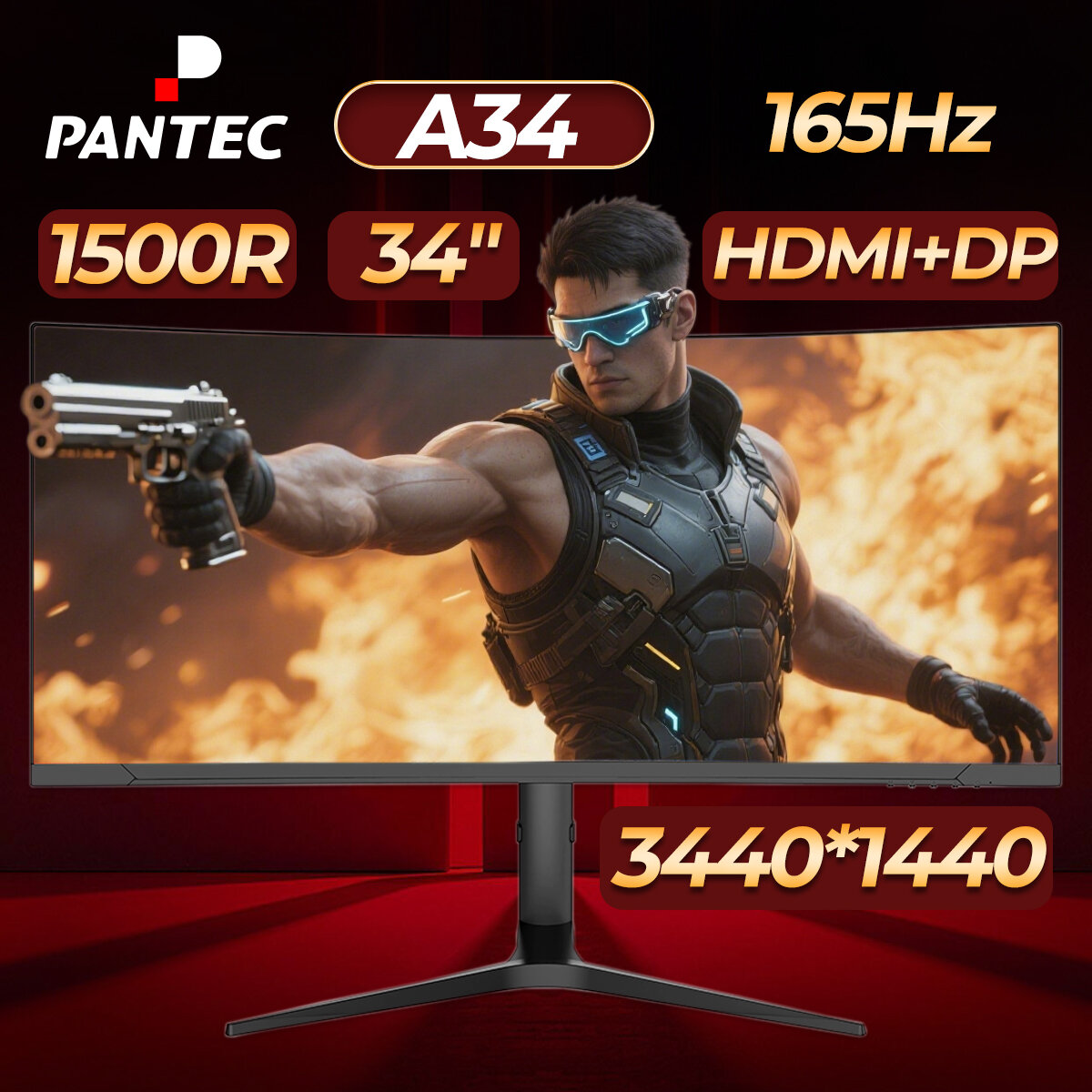 "Pantec 34" монитор, 3440×1440" 1500R , VA, 3MS, 105%sRGB, EU