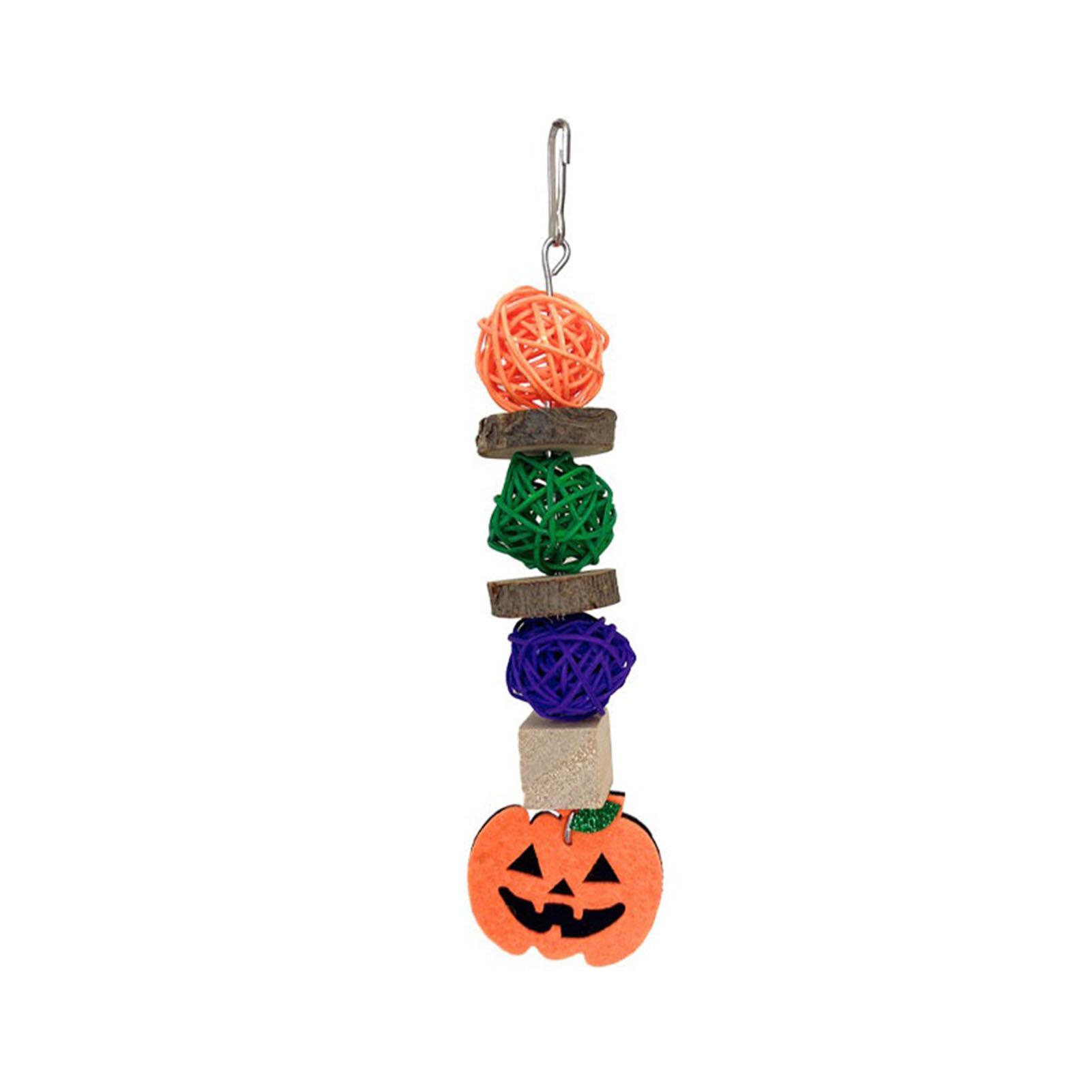Halloween Bird Chewing Toys Apple Wood Rattan Ball Beak Grinding Parrot Cage Hanging Toy with Pumpkin Decor for Parakeets Leaf
