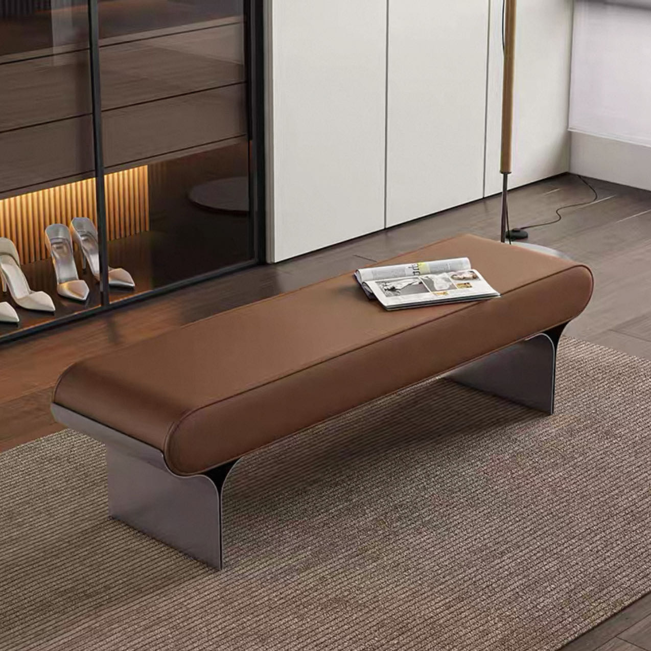 Интерьерная банкетка на металлическом основании Miraud (коричневый / 120см)