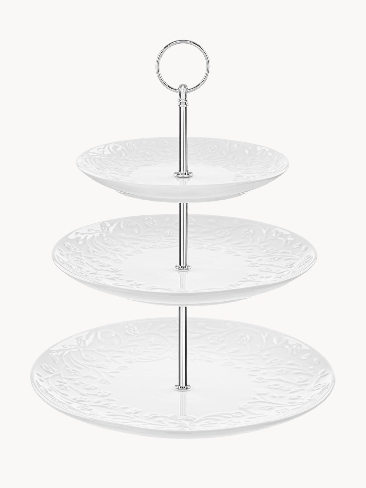 Этажерка 3-х ярусная, блюдо для фруктов и конфет Elan Gallery "Веточки-цветочки" 26*26*34 см, с серебристым креплением