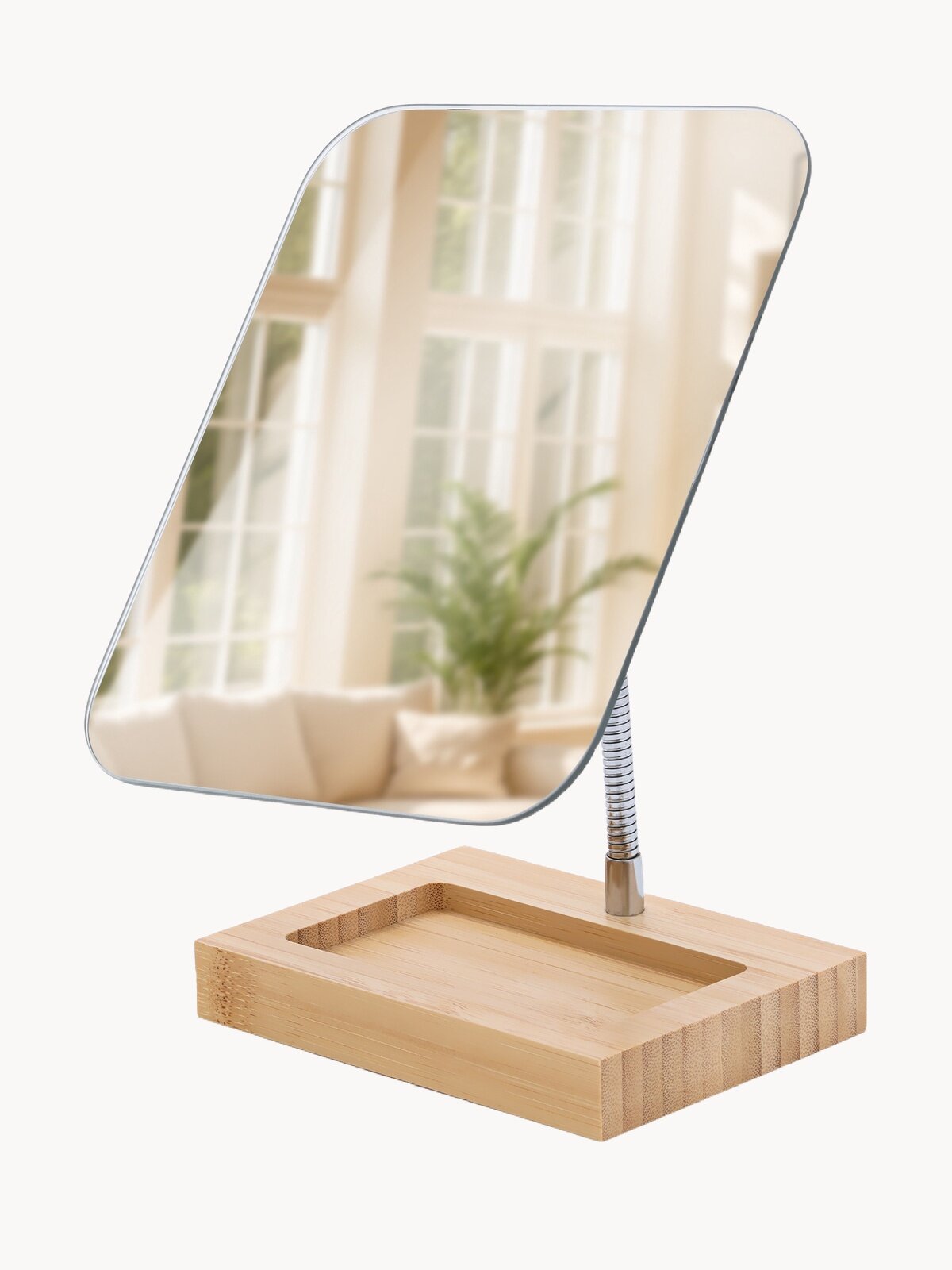 Зеркало с подставкой для хранения «BAMBOO», на гибкой ножке, зеркальная поверхность 16,5 × 19,5 см
