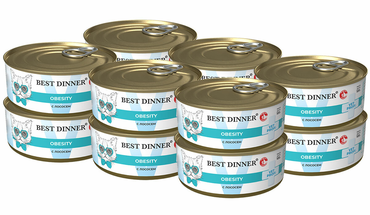 Корм влажный Best Dinner Vet Profi Obesity для кошек для снижения и контроля избыточной массы тела с лососем, 100 г х 12 шт