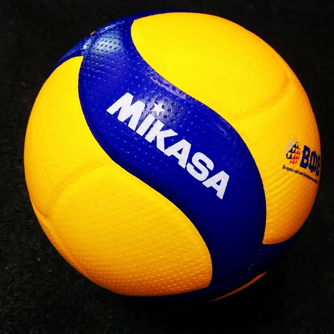 Мяч волейбольный Mikasa V200W, р.5, оф. мяч FIVB, FIVB Appr, синт. кожа (микрофибр), 18пан, клееный, желт-син