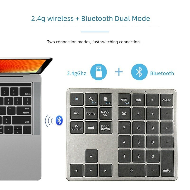 Беспроводная цифровая клавиатура 2,4 ГГц с Bluetooth, бесшумная, для финансовых и офисных задач, подходит для ноутбуков