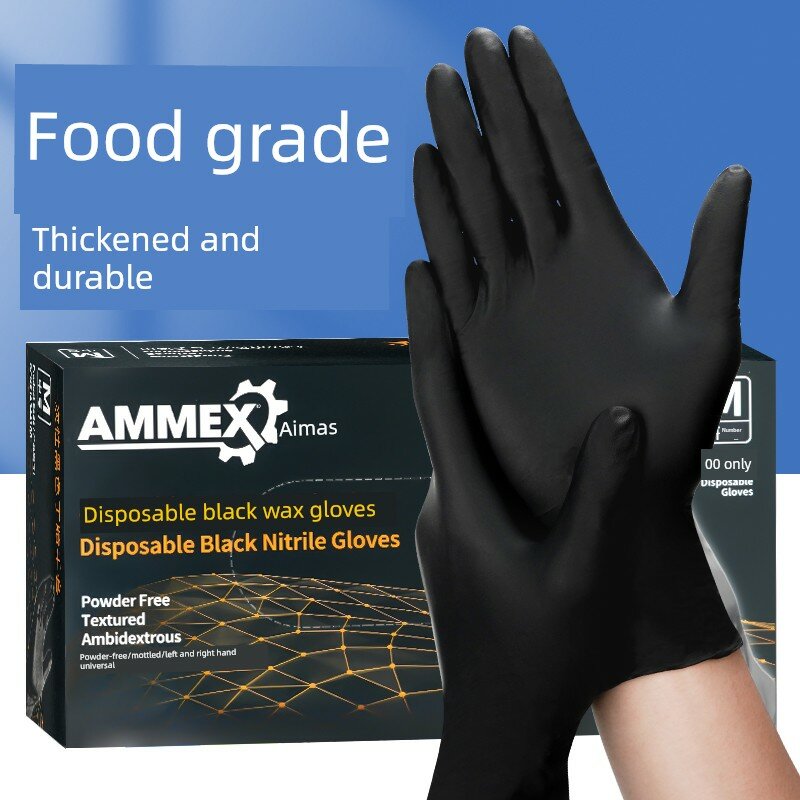 Одноразовые нитриловые перчатки Aimas, черные, пищевые, маслостойкие, водонепроницаемые, резиновые, утолщенные,