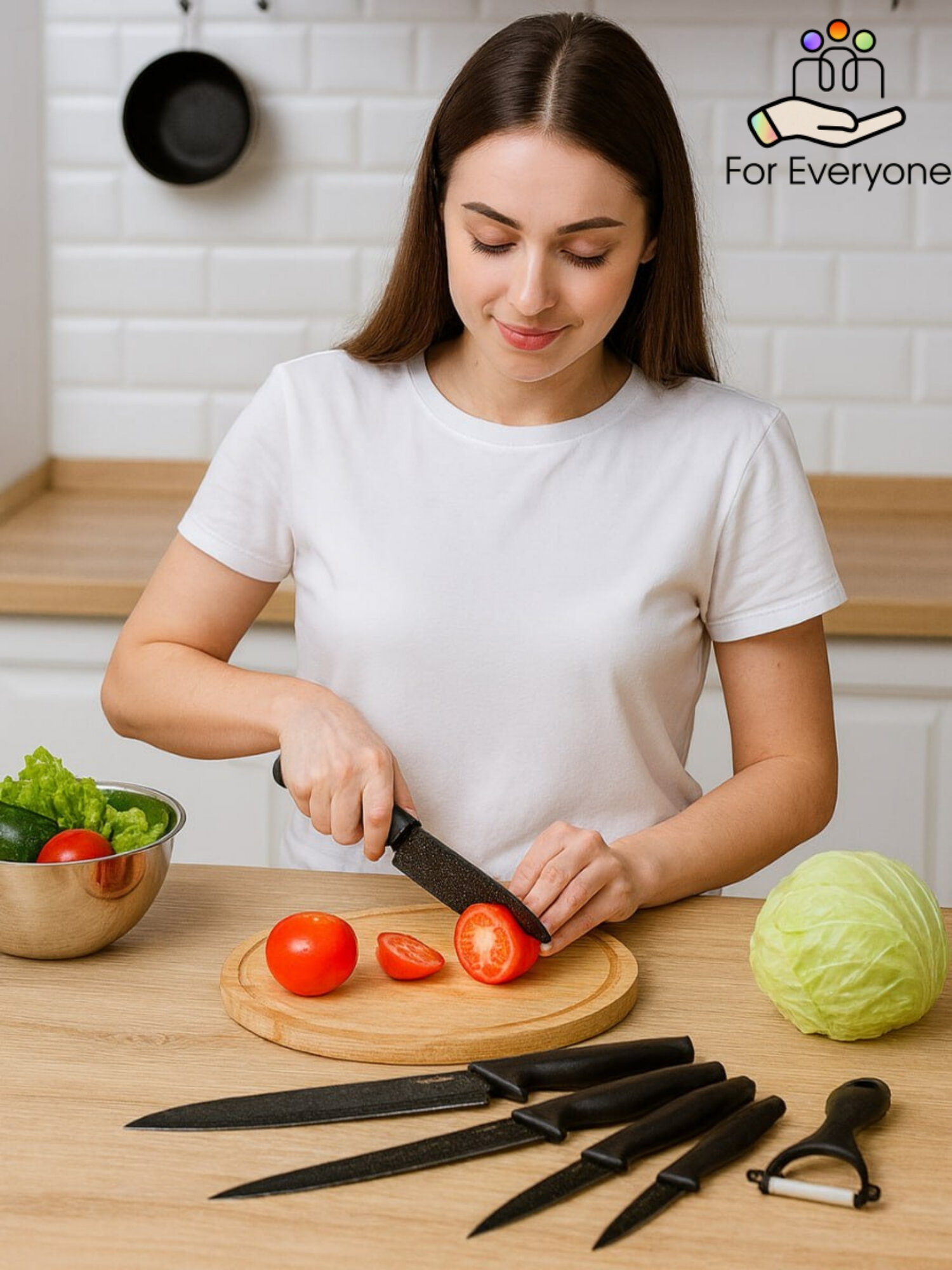 Набор кухонных ножей, сталь, титановое покрытие, эргономичные ручки, чёрный