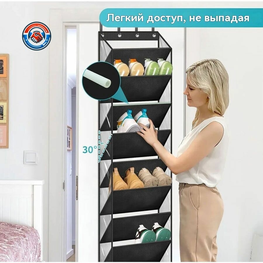 Тканевый органайзер для обуви на дверь, 10 ярусов, легкая сборка, компактная дверная полка для кроссовок и тапок, экономия места в прихожей