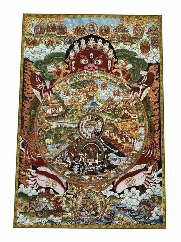 Тханка Буддийская "Шесть миров Сансары" 60*90см вышивка ткань картина 12