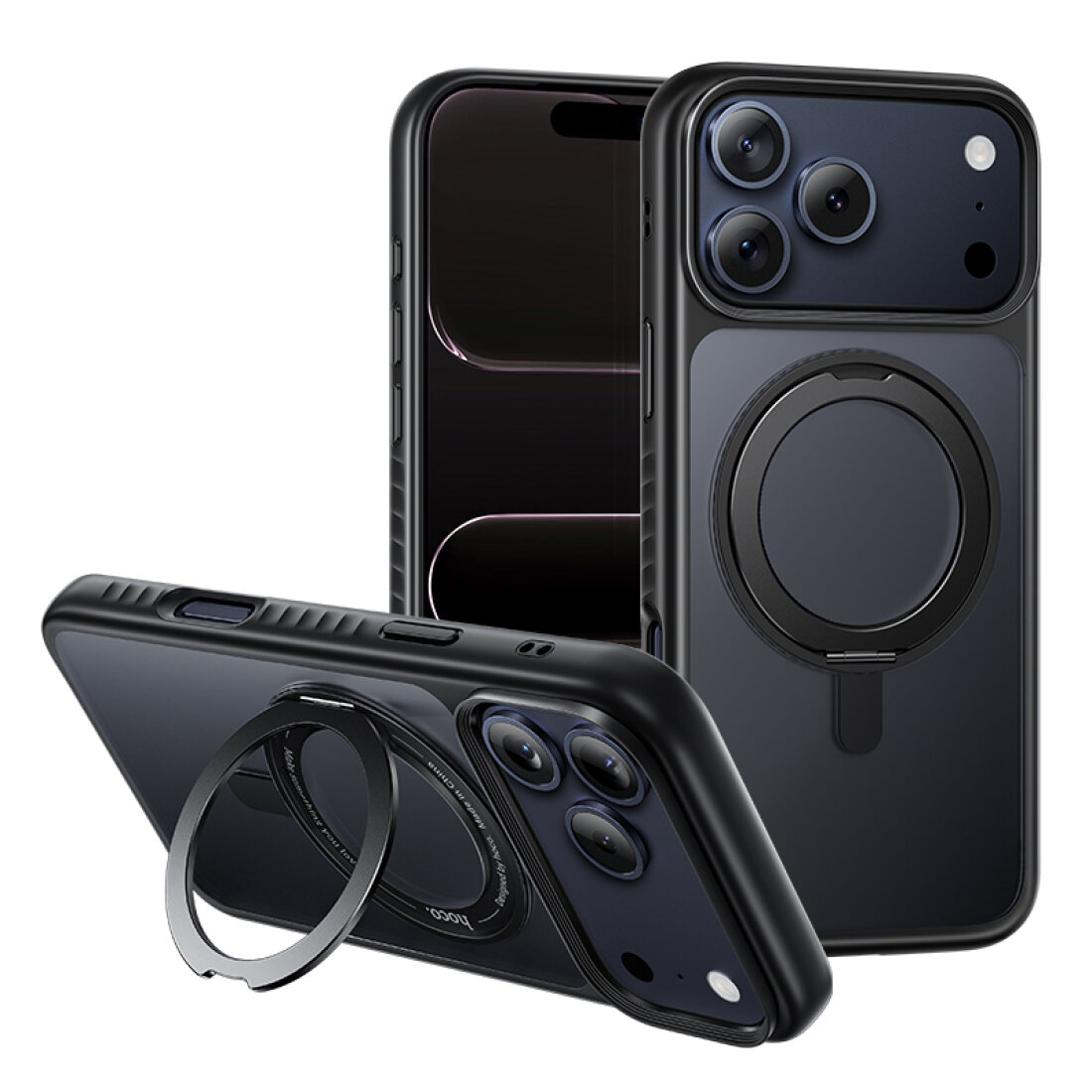 Чехол для iPhone 17 Pro Max, TPU + PC board, Магнитный (MagSafe), с подставкой, AS1, HOCO, черный
