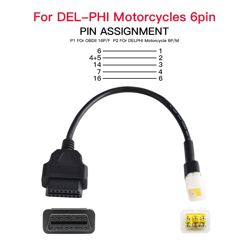 Разъем OBD2 для мотоцикла подходит для Yamaha для KTM/Honda/Ducati/Suzuki For Del-phi 6pin
