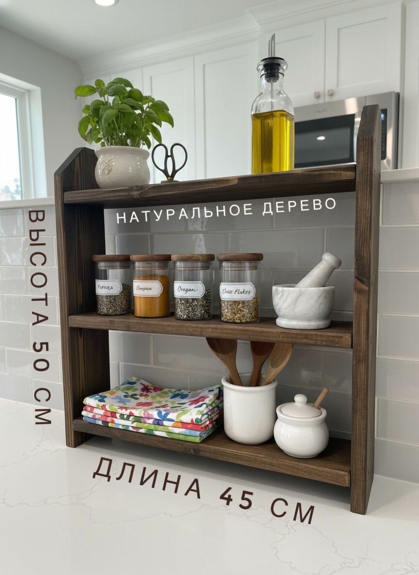 Полка стеллаж для кухни настольная, настольный органайзер, в стиле лофт, покрытая маслом и воском