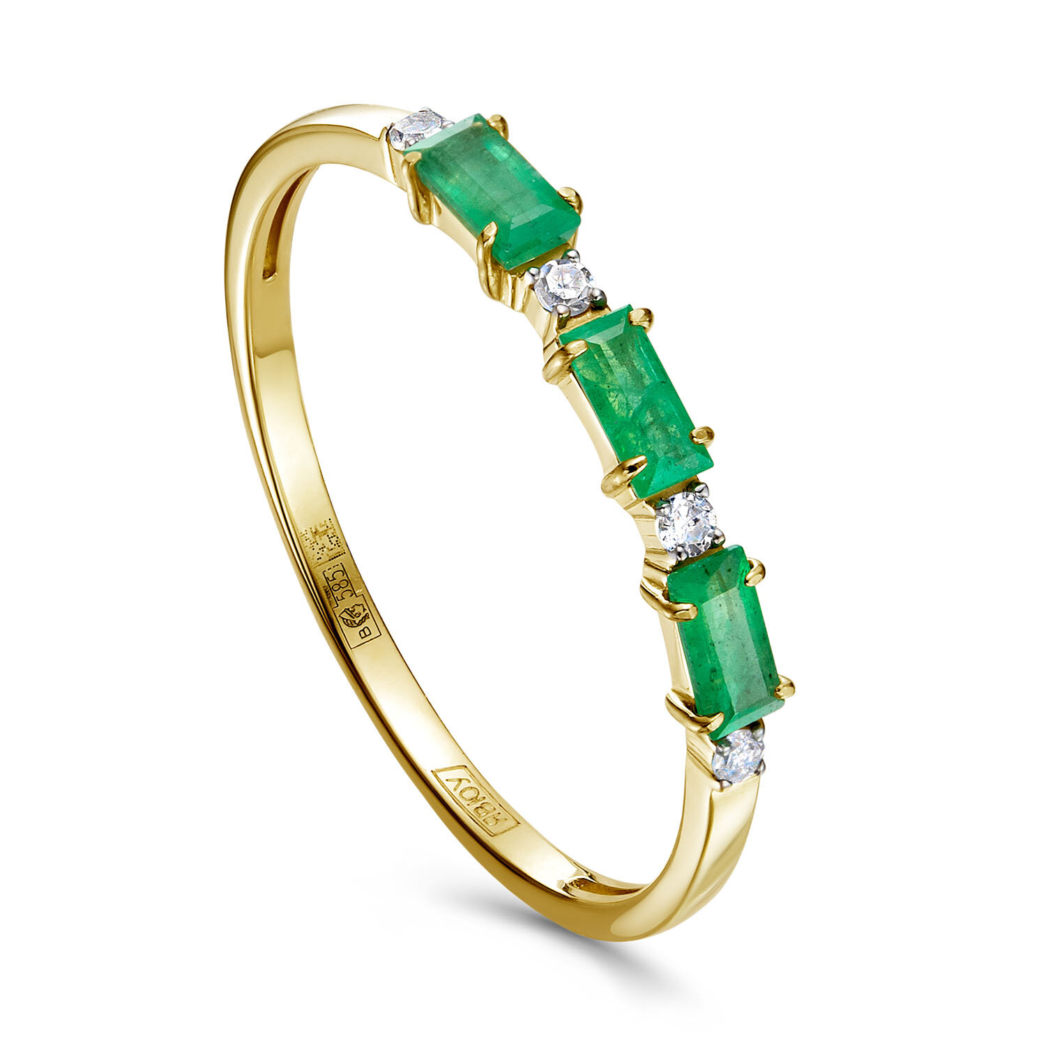 Кольцо, желтое золото, 585 проба, изумруд, бриллиант